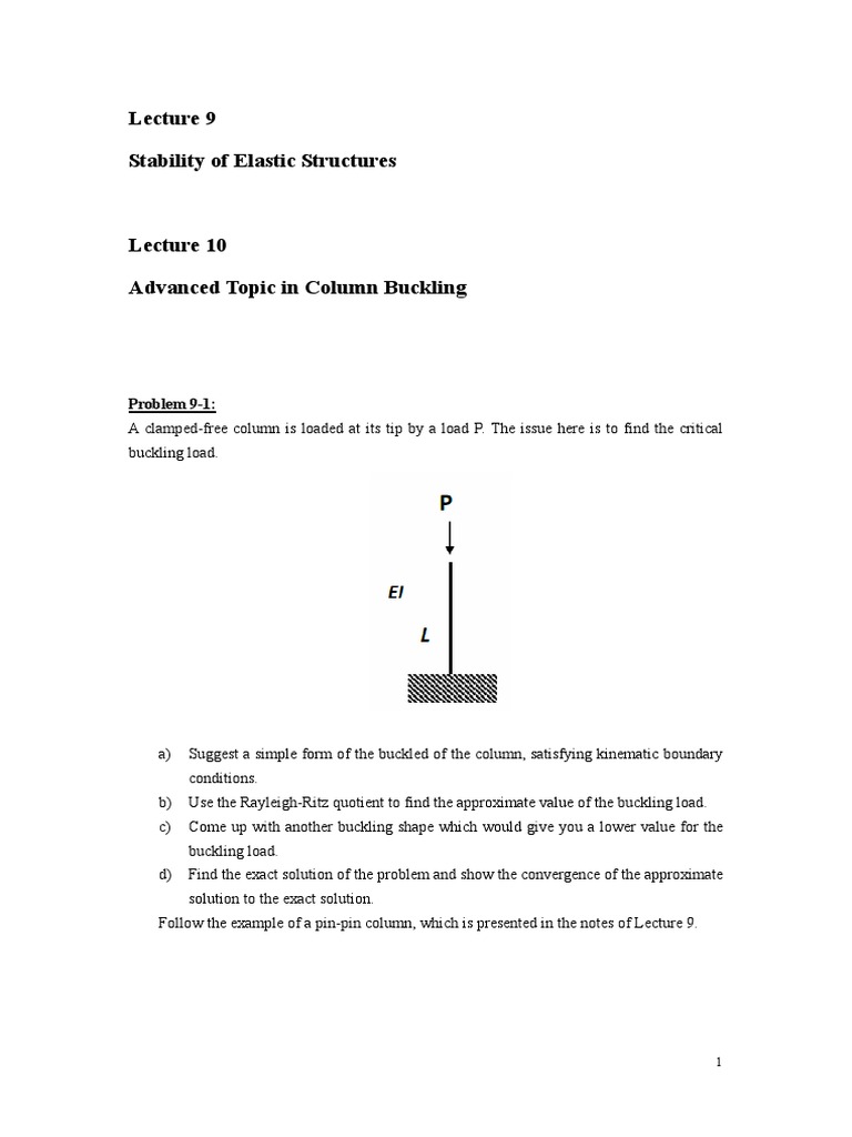 Stability of Elastic Structures: Problem 9-1 | PDF | Buckling | Column