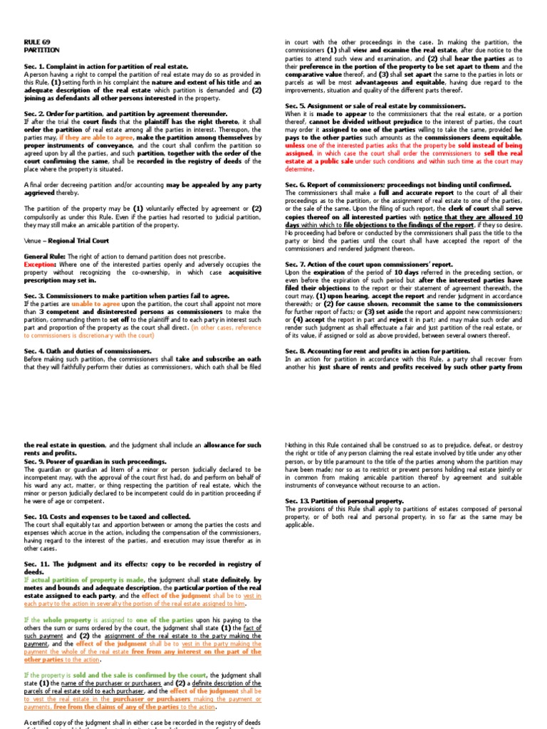 RULE 69 - Partition | PDF | Real Property | Judgment (Law)