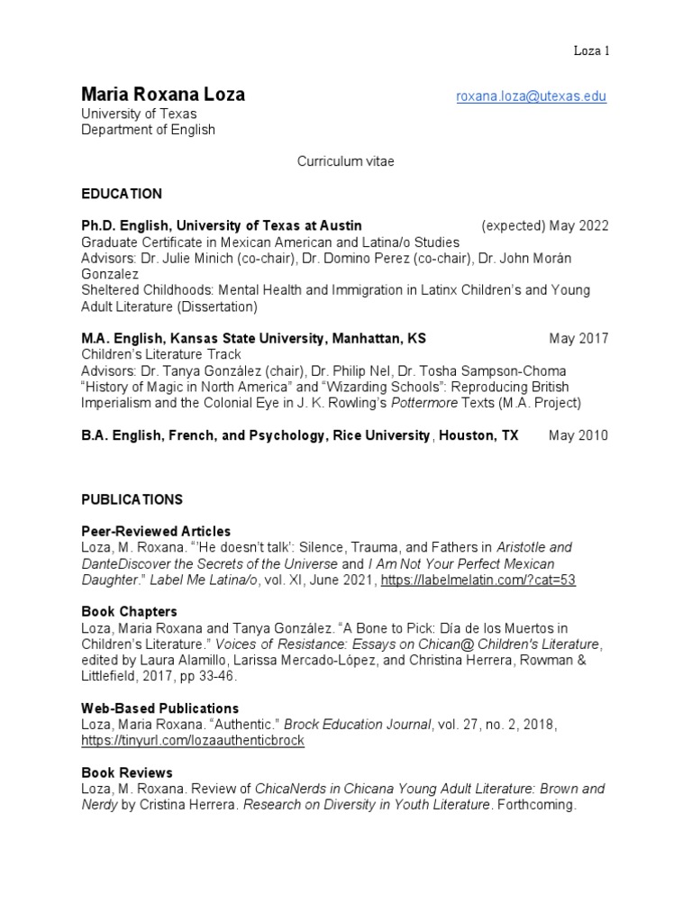 Roxana Loza CV Summer 21 | PDF | Teachers | Inclusion (Education)