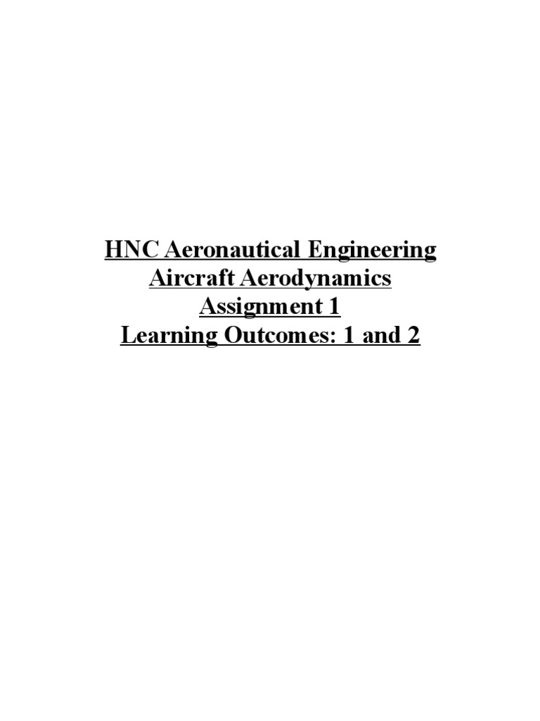 HNC Aeronautical Engineering Aircraft Aerodynamics Assignment 1 ...