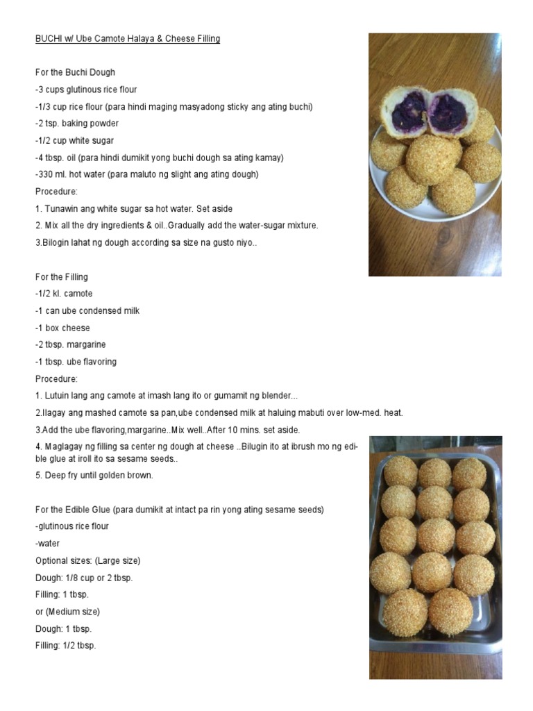 BUCHI With Ube Camote Halaya & Cheese Filling | PDF