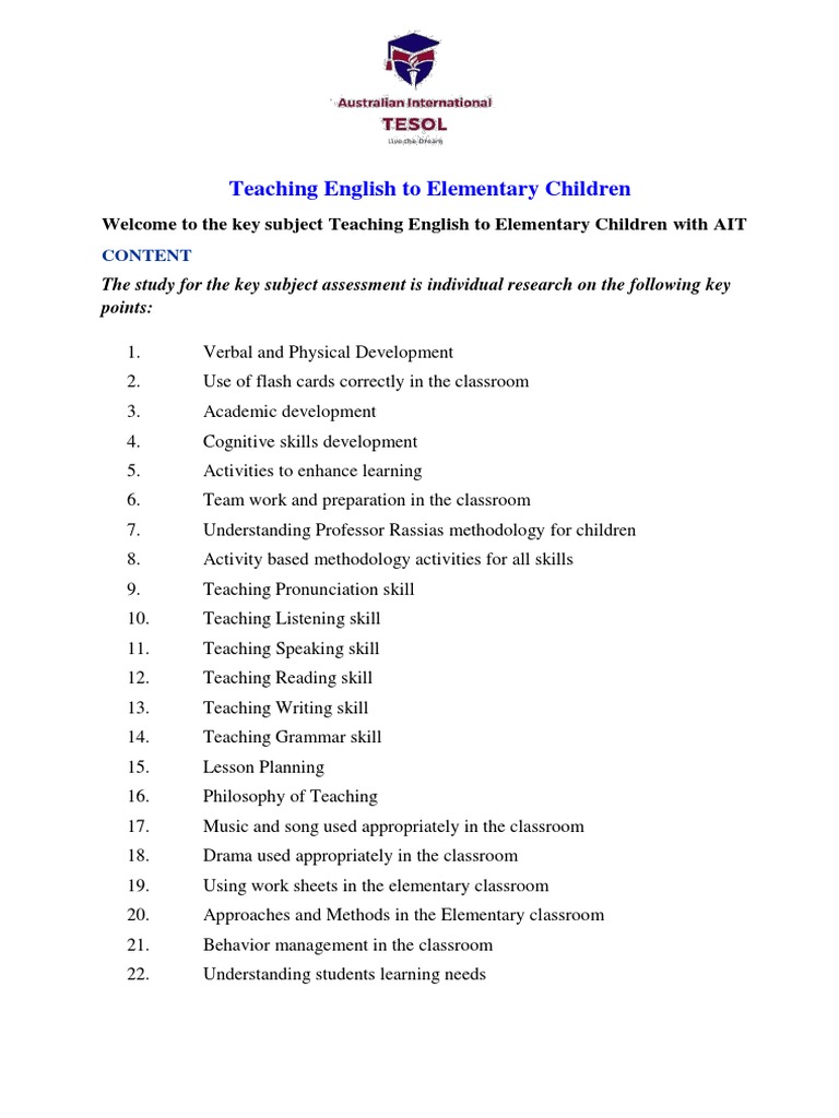 Teaching English to Elementary Students | PDF | Lesson Plan | English ...