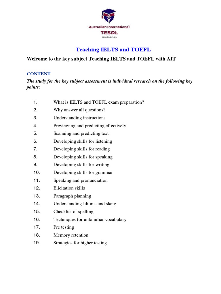 Teaching Ielts and Toefl | PDF | International English Language Testing ...