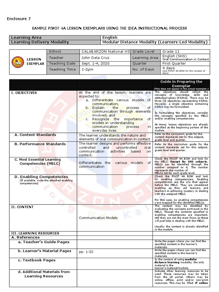 Shs Lesson Exemplar Sample 1docx PDF Free | PDF | Learning ...