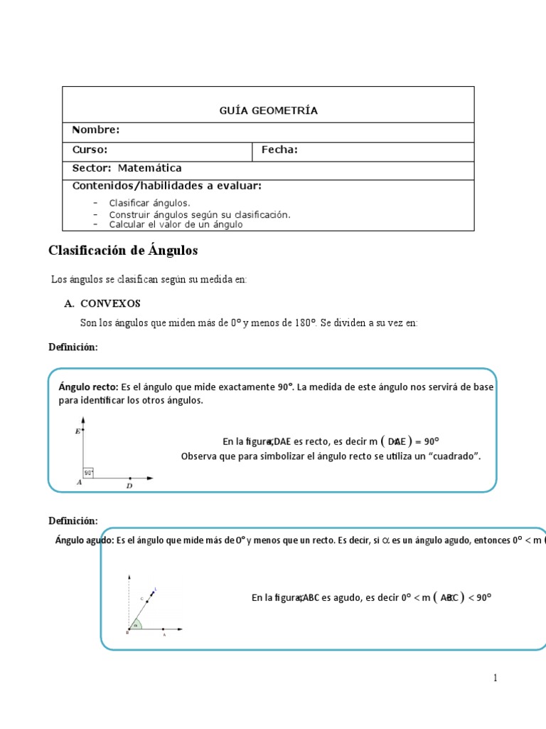 Guia Clasificacion de Angulos | PDF | Ángulo | Geometría