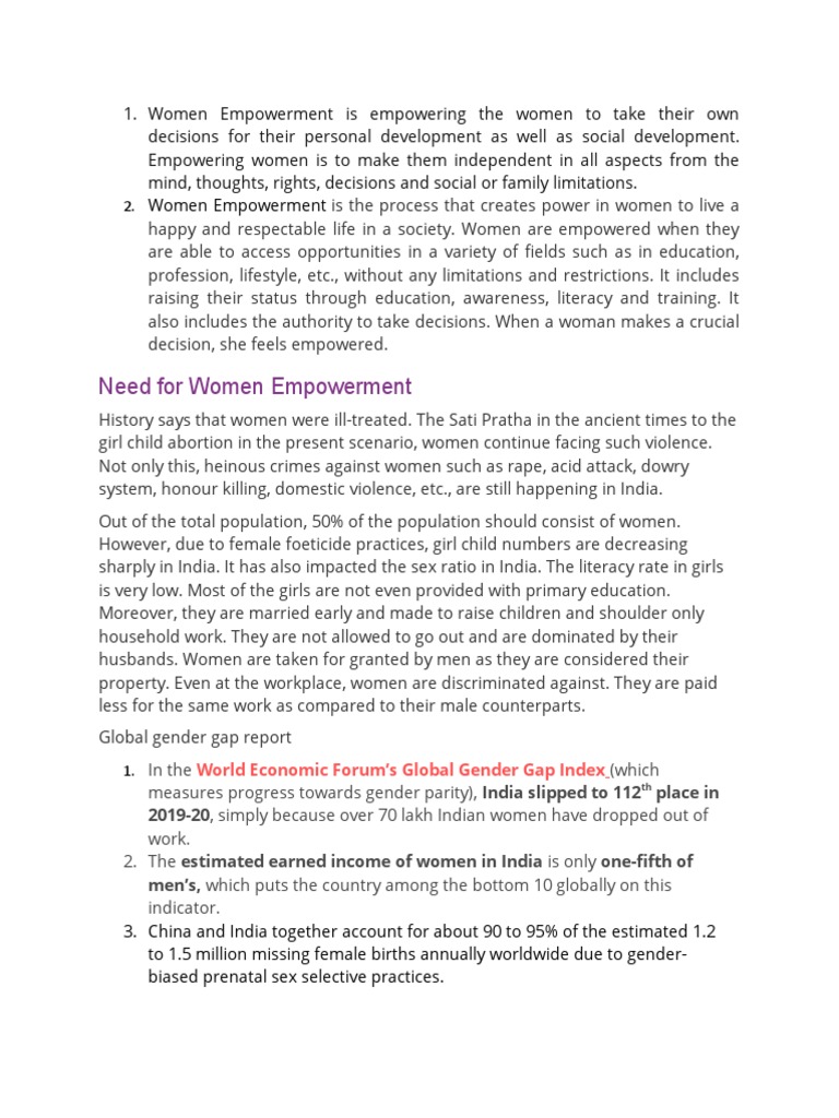 Women Empowerment Essay | Download Free PDF | Woman | Gender Equality