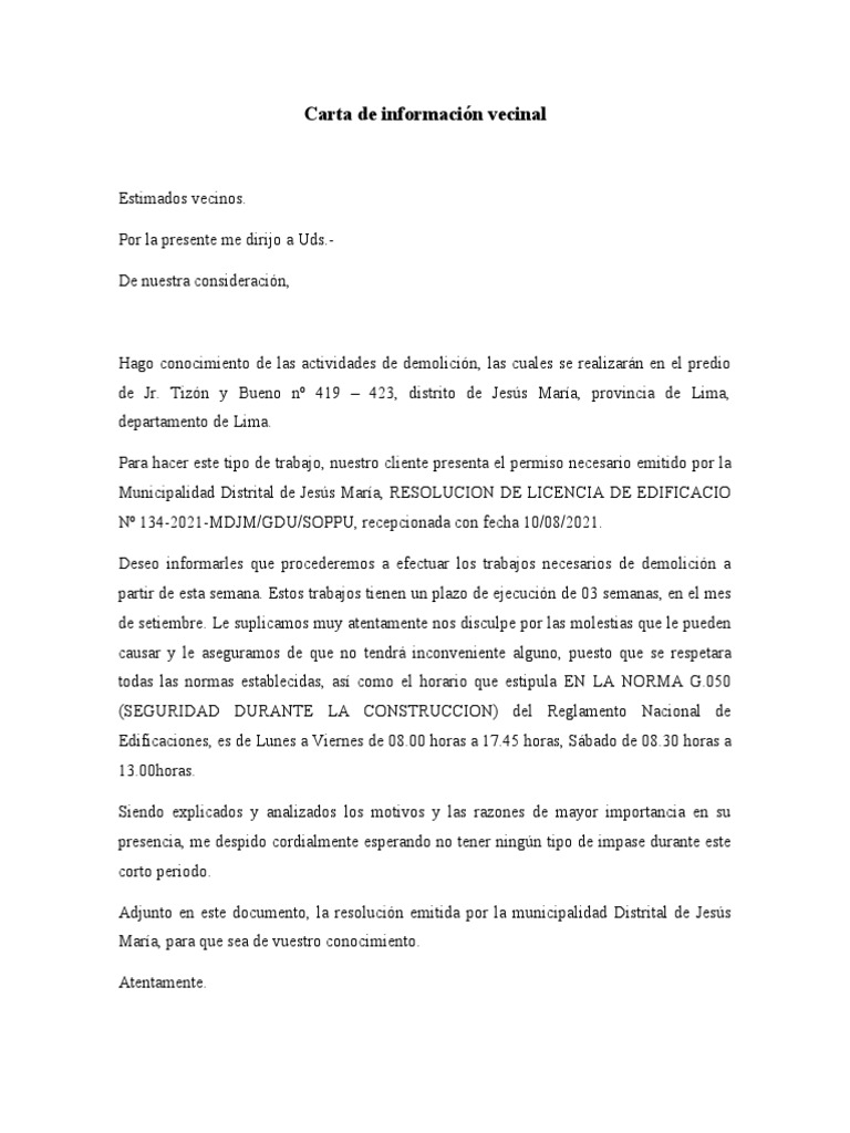 Carta de Información Vecinal | PDF