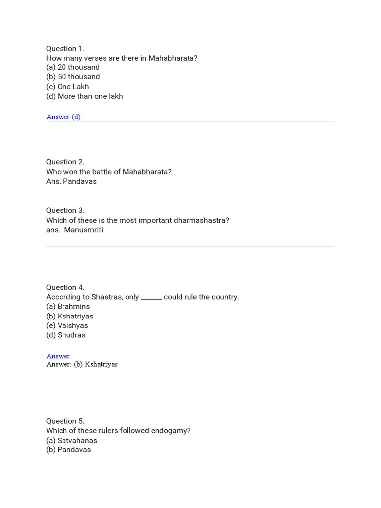 Mahabharata Questions and Answers SEO | PDF | Mahabharata