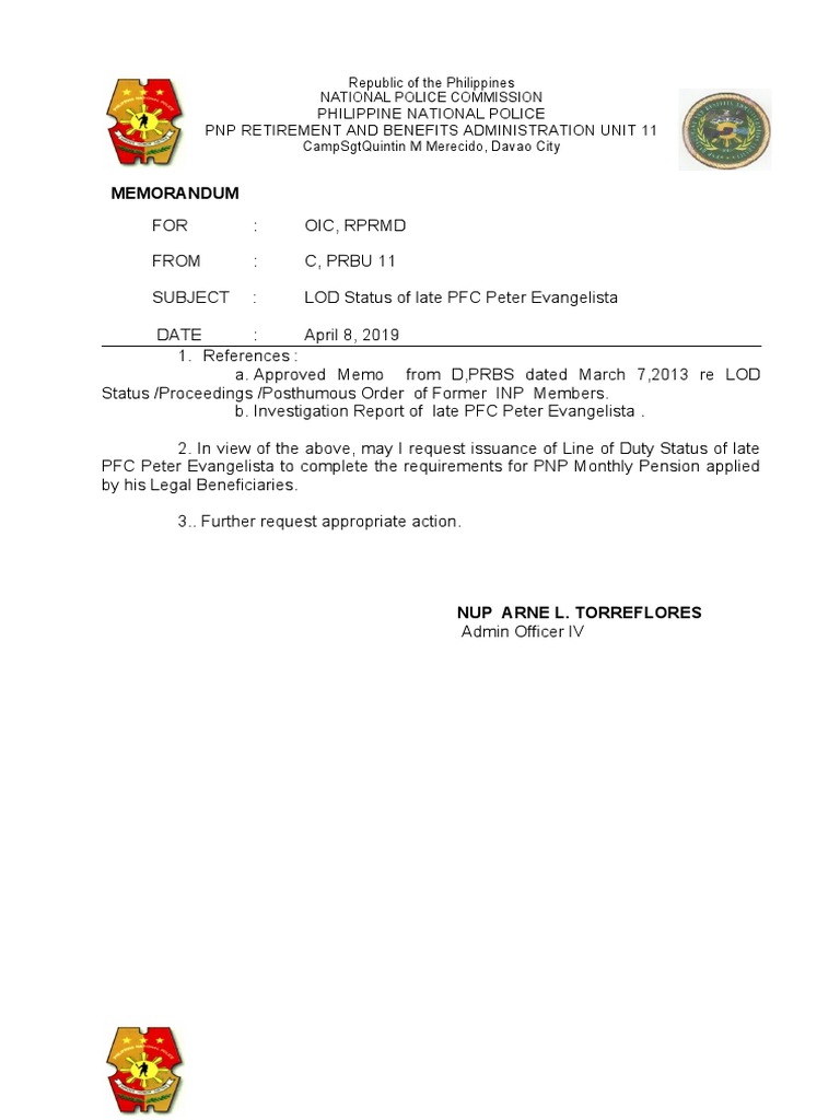 Memorandum: Philippine National Police PNP Retirement and Benefits ...
