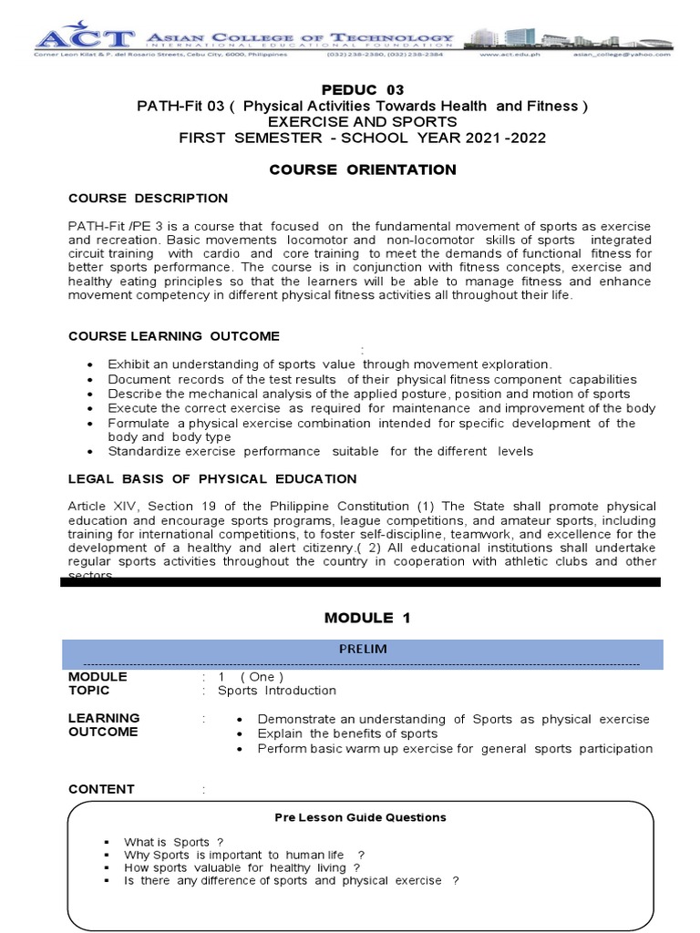 PATH-Fit 03 (Physical Activities Towards Health and Fitness) Exercise ...