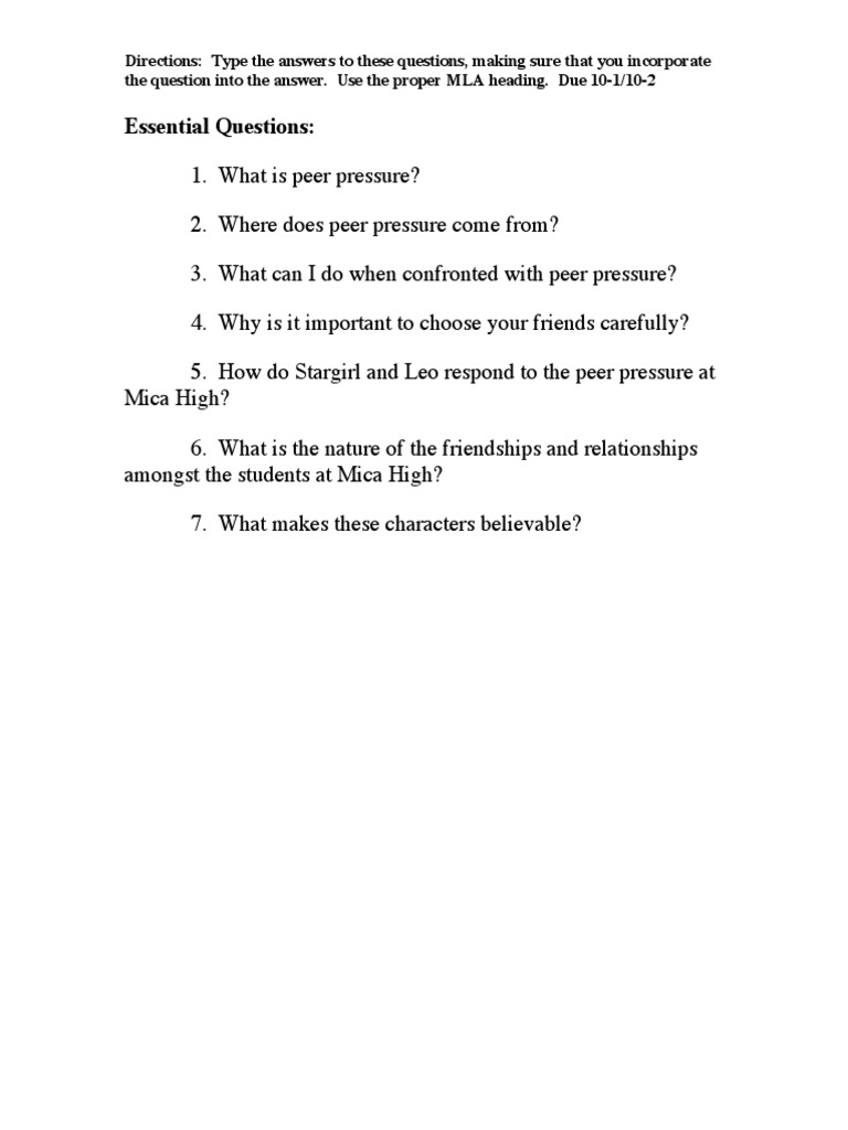 Stargirl Essential Questions | PDF