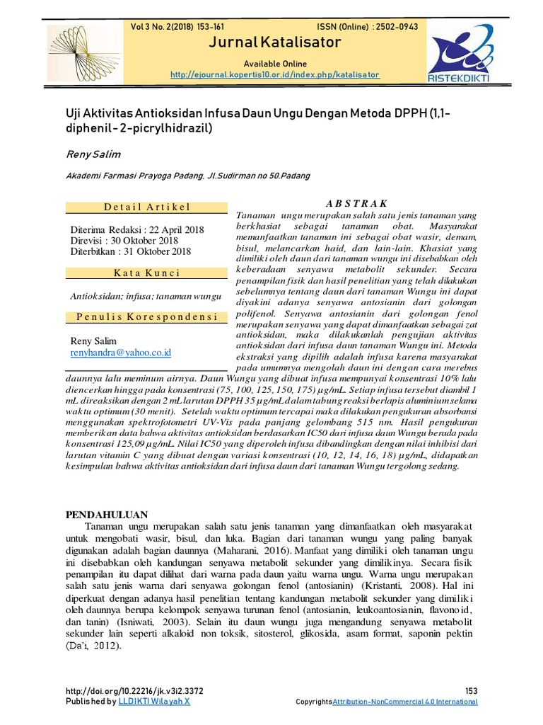 Uji Aktivitas Antioksidan Infusa Daun Ungu Dengan | PDF