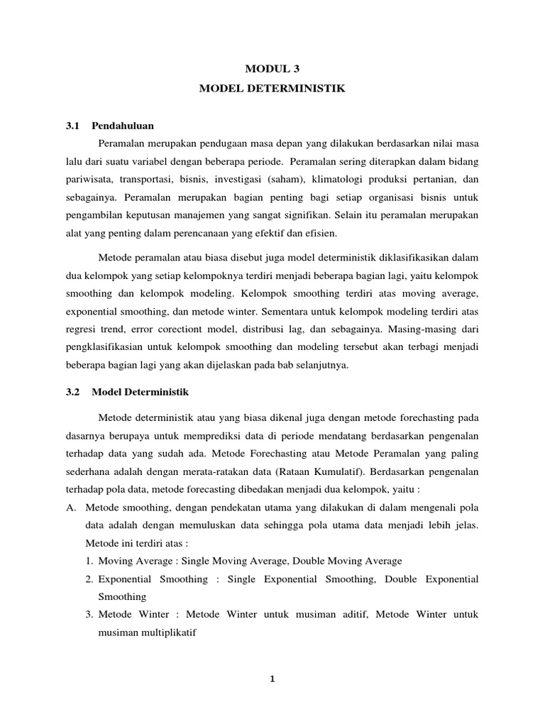 Pertemuan Ke 3 Dan Ke 4 Modul 3 Model Trent Deterministik Metode Pemulusan Dan Regresi | PDF