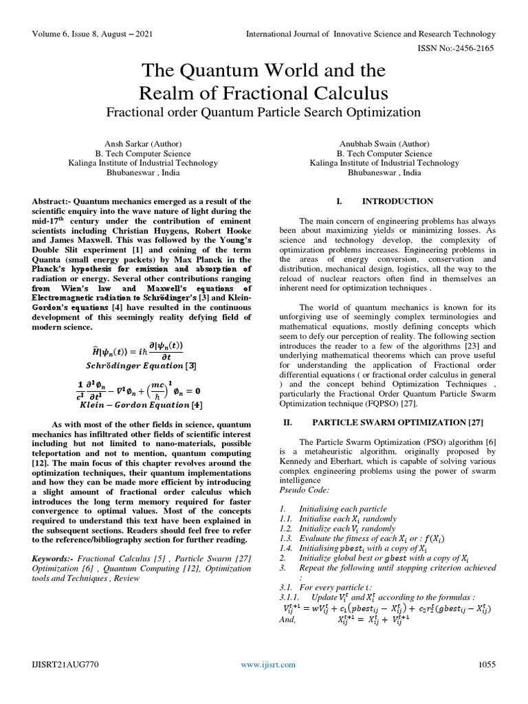 The Quantum World and The Realm of Fractional Calculus Fractional Order ...