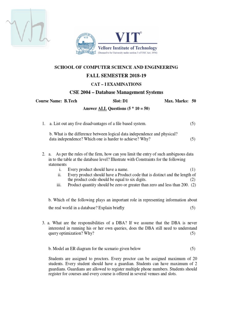 Database Management Systems Cse2004 Fs d1 | PDF | Databases | Information Technology
