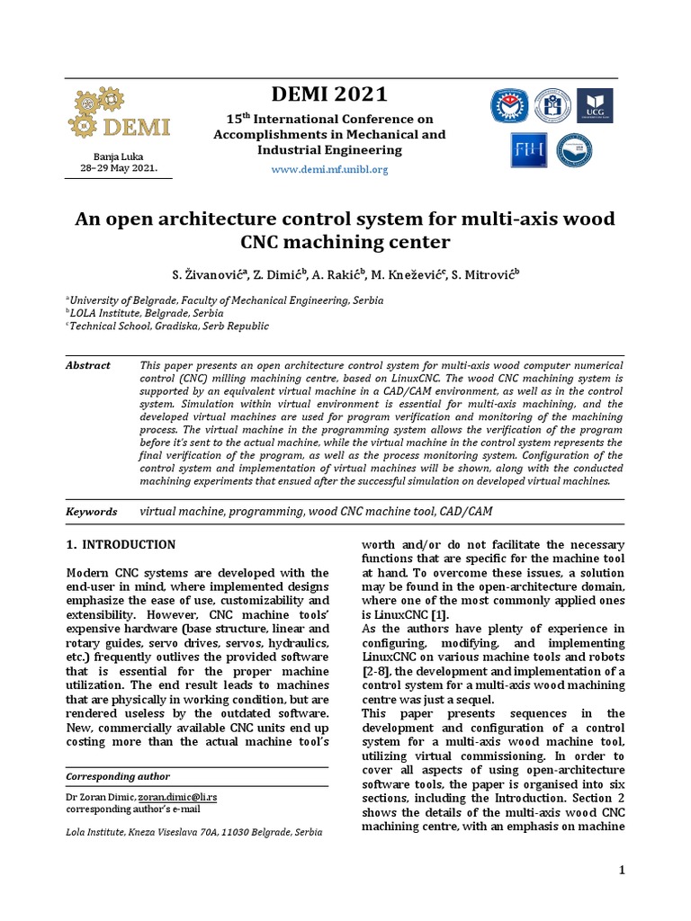 DEMI 2021: An Open Architecture Control System For Multi-Axis Wood CNC Machining Center | PDF ...