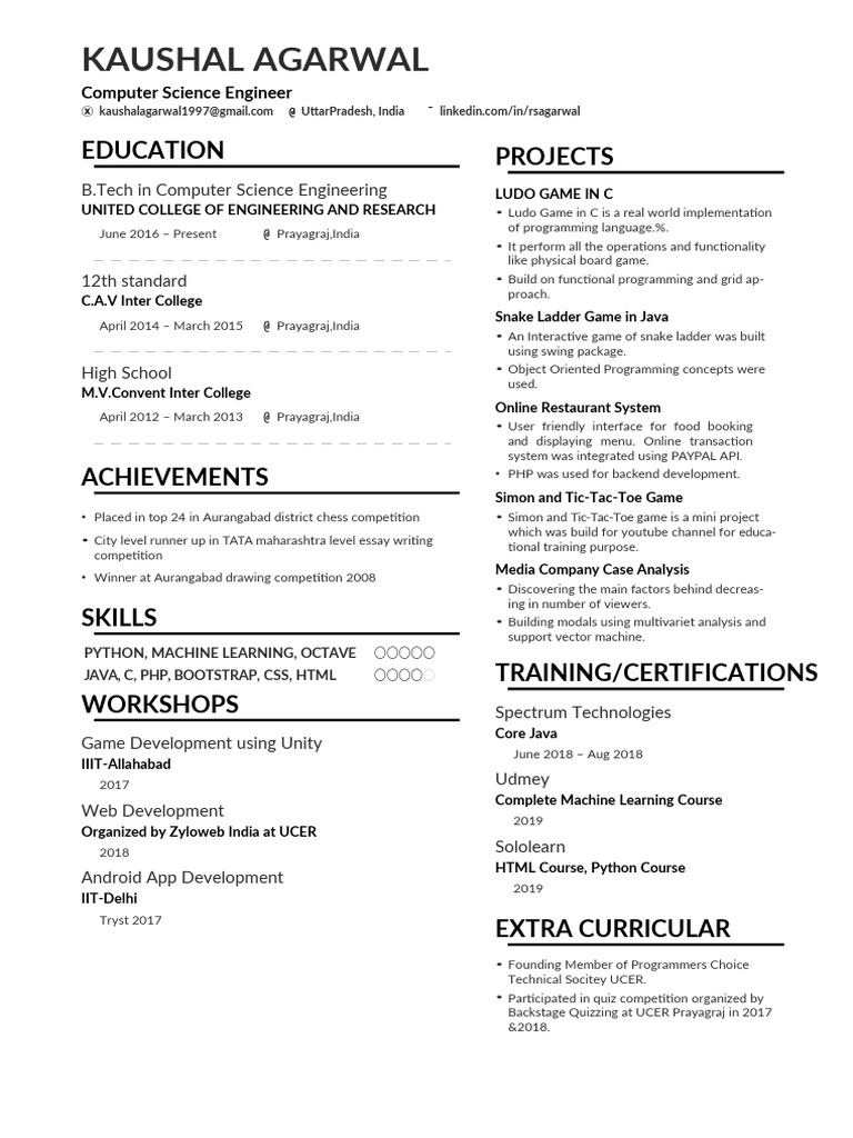 Kaushal Agarwals Resume | PDF | Java (Programming Language) | Computer ...