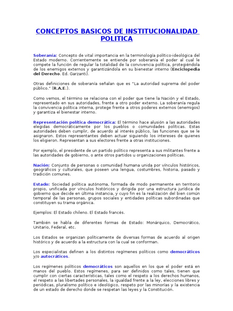 Conceptos Basicos de Institucionalidad Politica | PDF | Estado ...