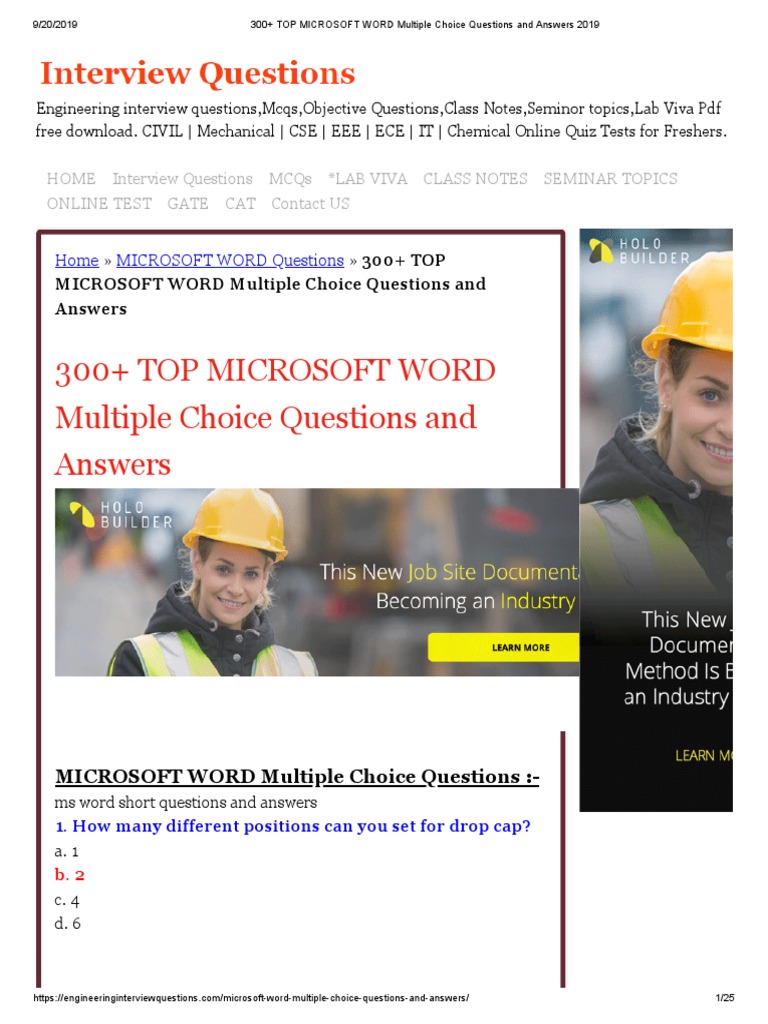 300+ TOP MICROSOFT WORD Multiple Choice Questions and Answers 2019 ...