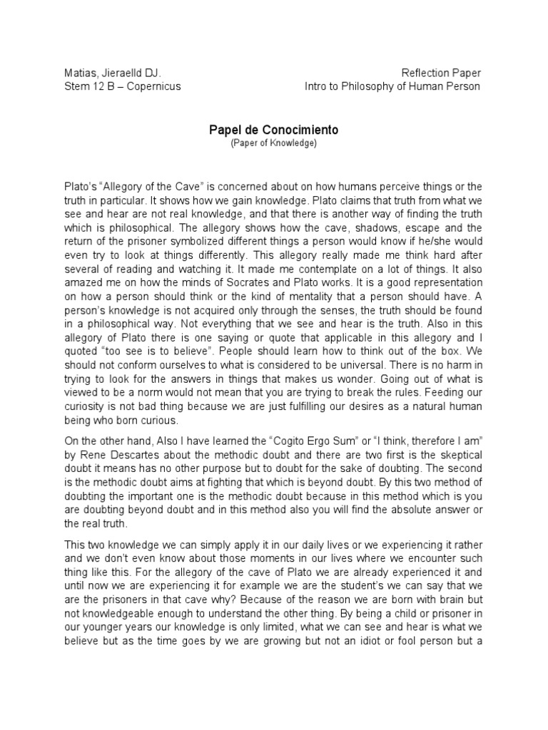 Reflection Paper in Philosophy Allegory and Rene Descartes - Matias ...