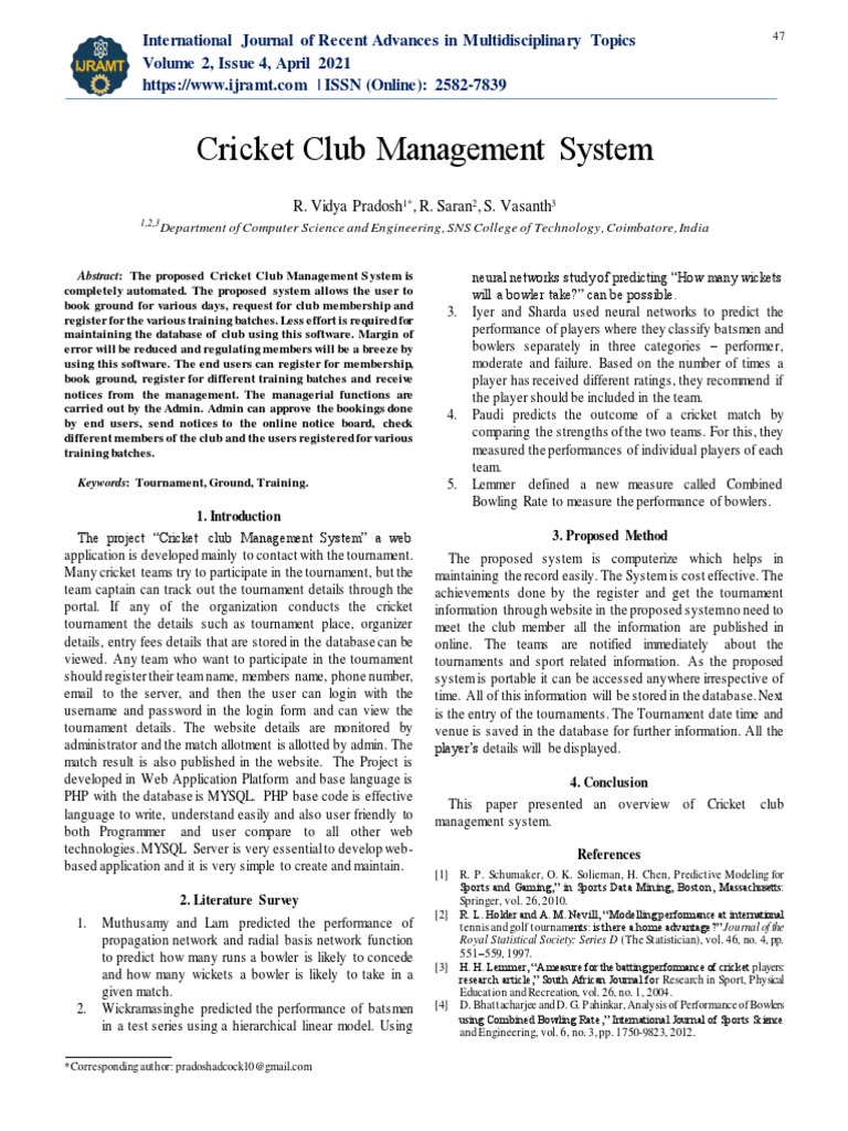 Predicting Cricket Performance Using Statistical Modeling and Machine ...