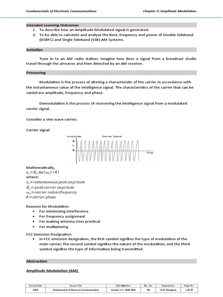 Module 3 - Amplitude Modulation | PDF | Modulation | Sound Production ...