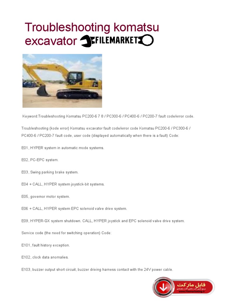 Komatsu PC200-6 7 8 PC300-6 PC400-6 PC200-7 Fault Code | PDF | Components | Equipment