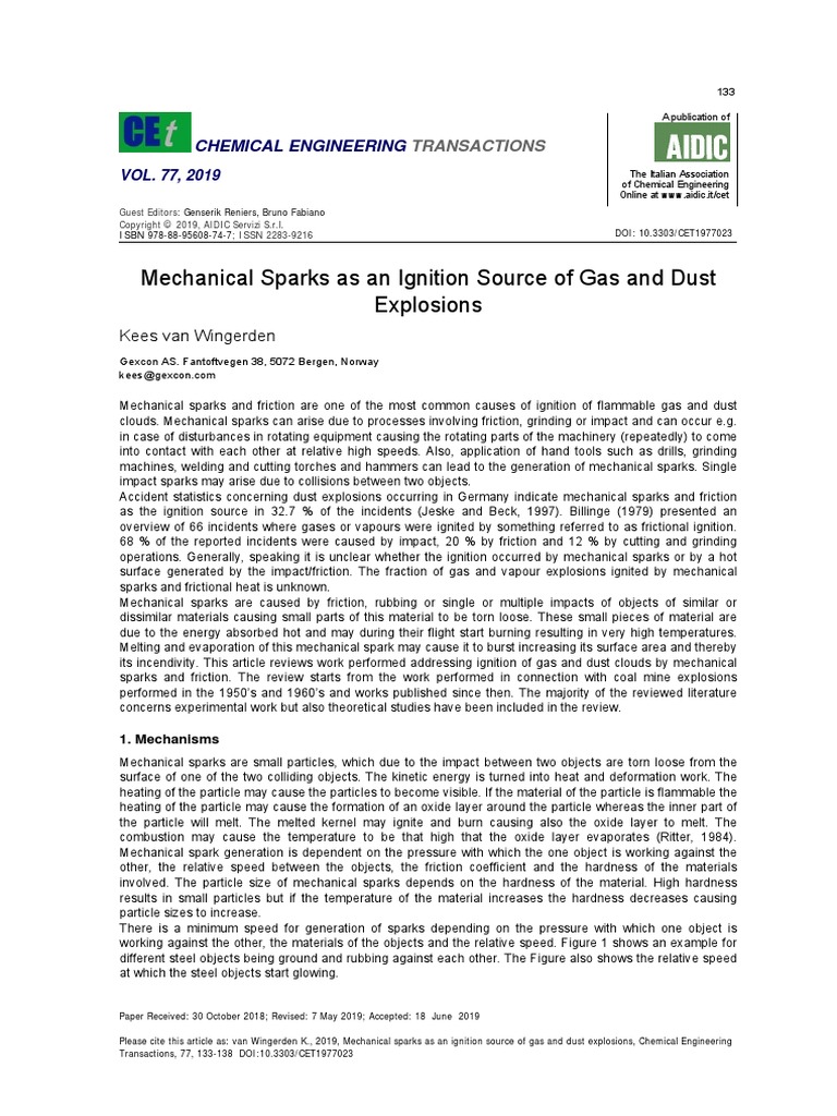 Mechanical Sparks As An Ignition Source of Gas and Dust Explosions ...
