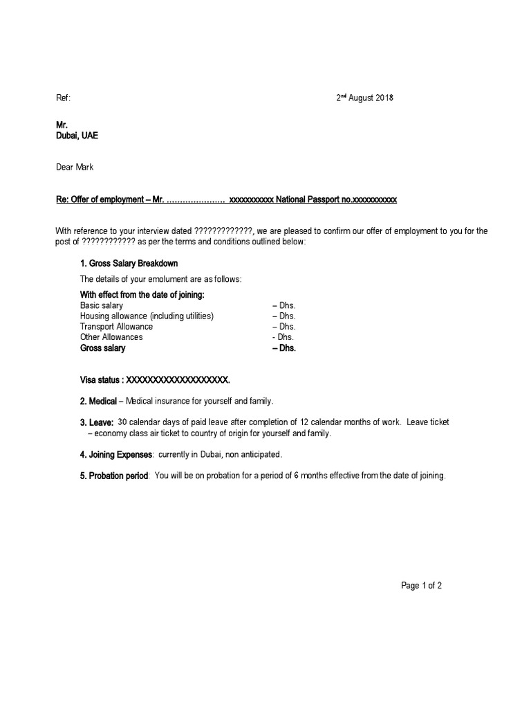 Sample Employment Letter For Visa