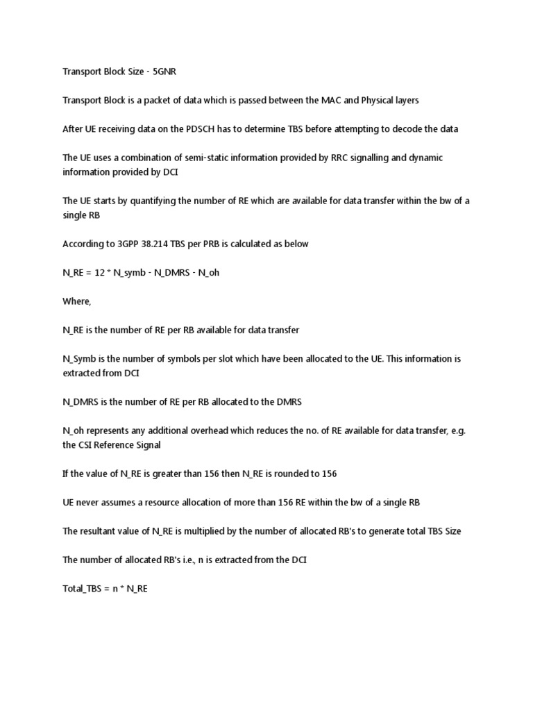 Transport Block Size - 5GNR | PDF