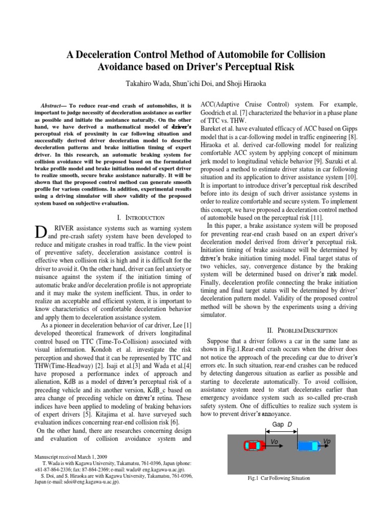 A Deceleration Control Method of Automobile For Collision Avoidance Based On Driver's Perceptual ...