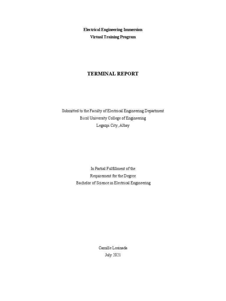 Terminal Report: Electrical Engineering Immersion Virtual Training ...