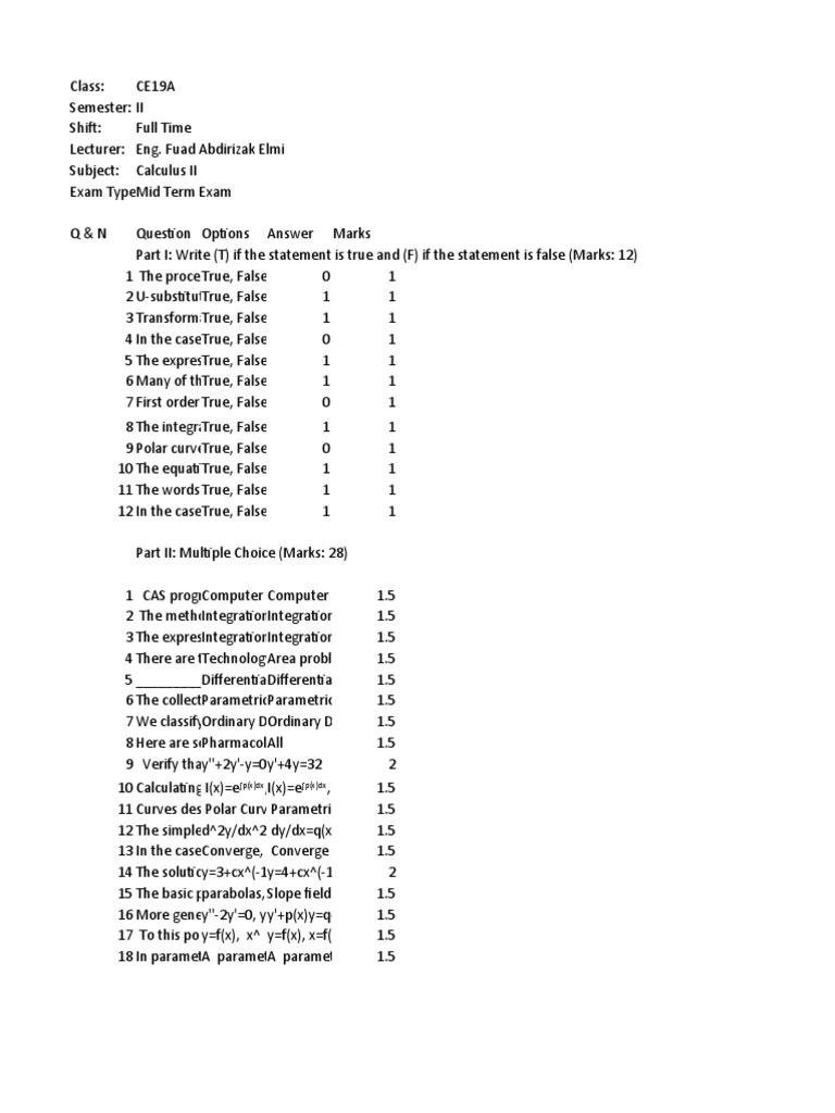 Calculus II Midterm Exam File | PDF | Mathematical Analysis | Mathematics