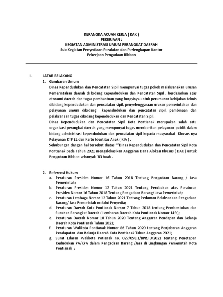 Kerangka Acuan Kerja Ribon 2021 | PDF