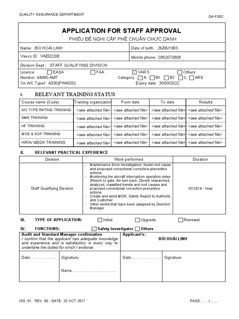Qa-F002 Application Form | PDF | Service Industries
