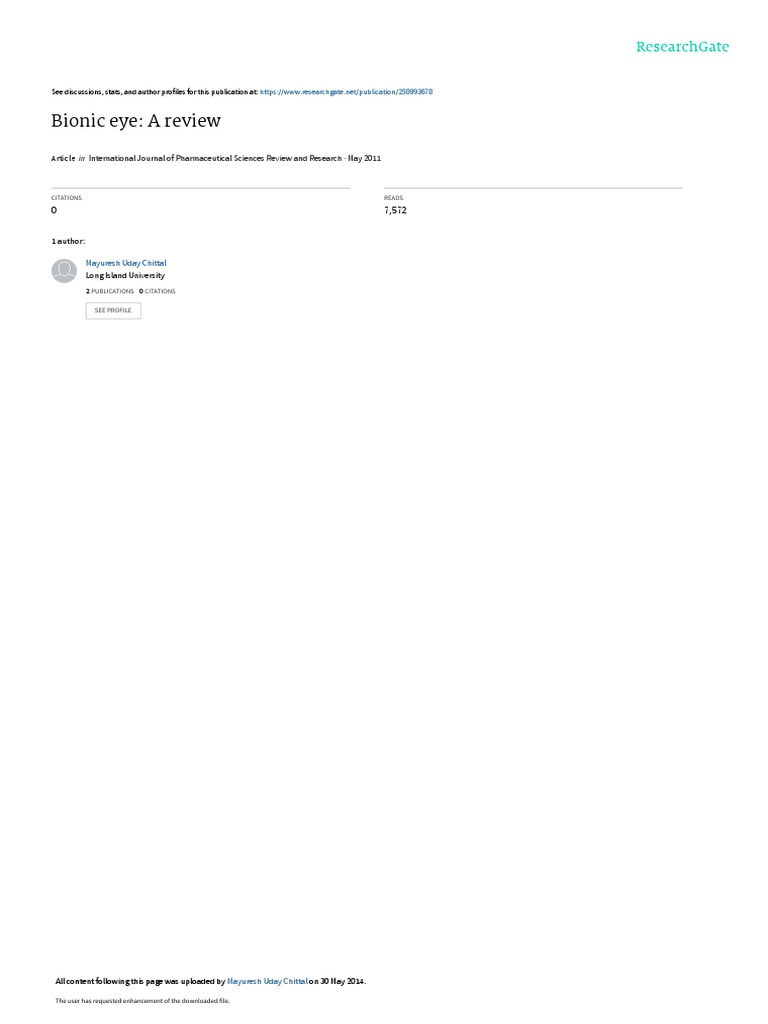 Bionic Eye | PDF | Vision | Visual System