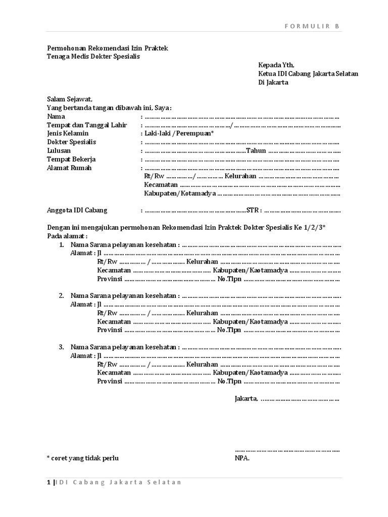 Form Dokter Spesialis Idi Jaksel-1 | PDF
