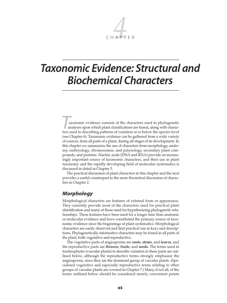 Taxonomic Evidence: Structural and Biochemical Characters: Morphology ...