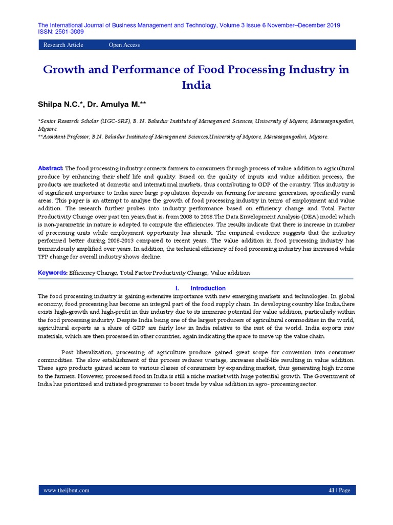 Growth and Performance of Food Processing Industry in India | PDF ...