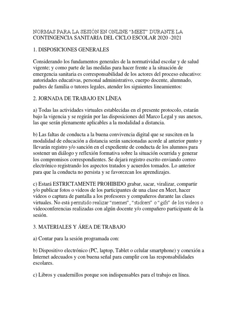 Normas para Clases Online en Meet | PDF | Crecimiento personal y ...