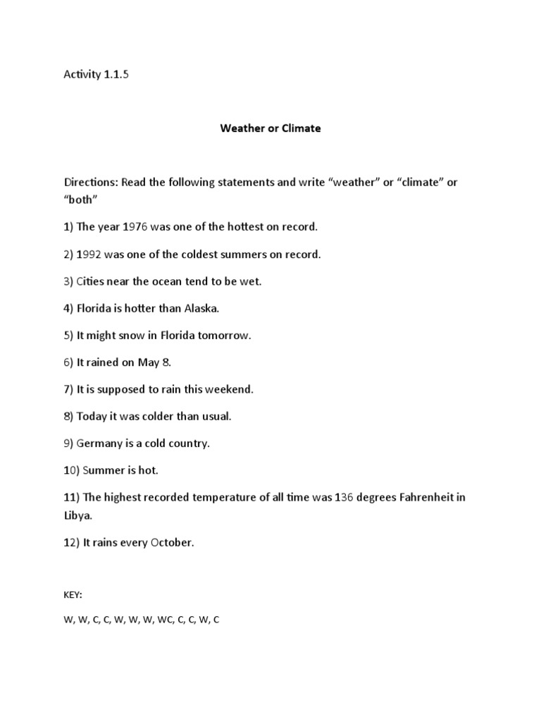 Weather vs Climate Activity Key | PDF