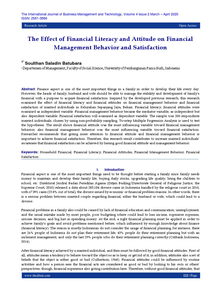 The Effect of Financial Literacy and Attitude On Financial Management ...