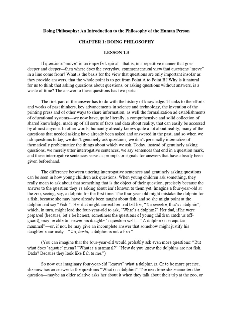 Doing Philosophy: An Introduction To The Philosophy of The Human Person Chapter 1: Doing ...