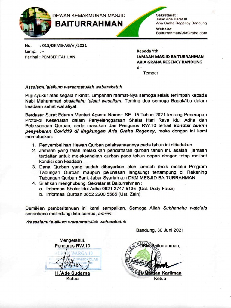 Surat Pemberitahuan Idul Adha1442H | PDF
