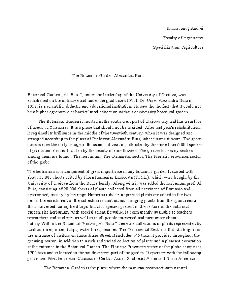 Descriptive Essay of The Botanical Garden | PDF | Gardens | Botany