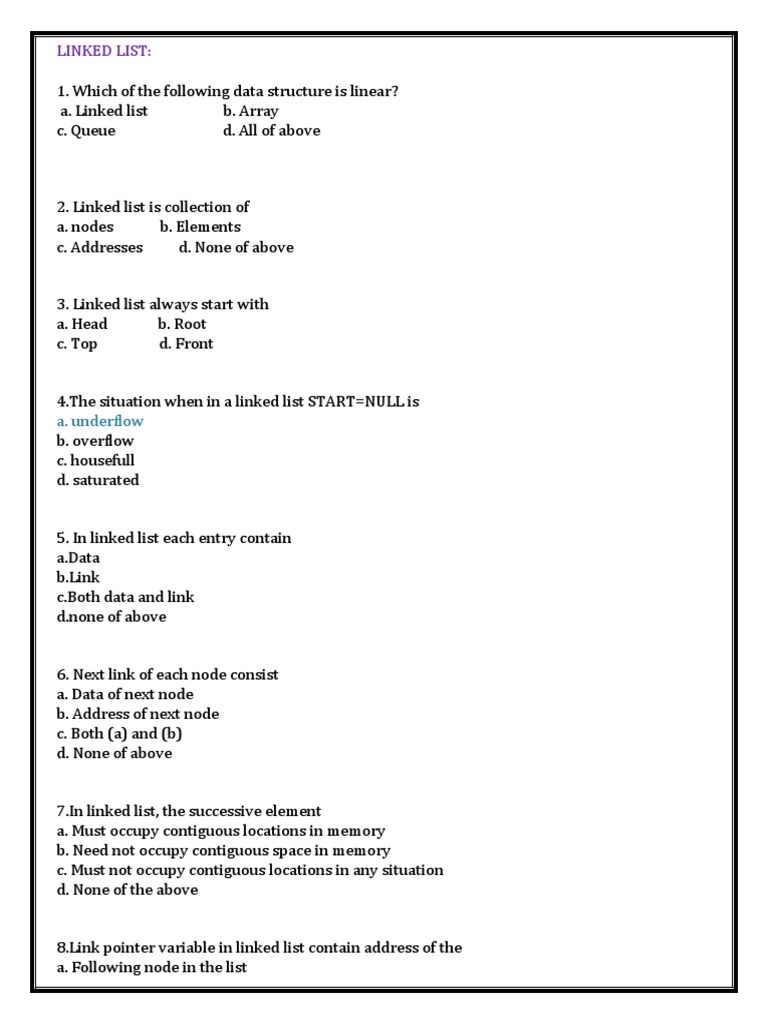 Linked List:: A. Underflow | PDF | Pointer (Computer Programming ...