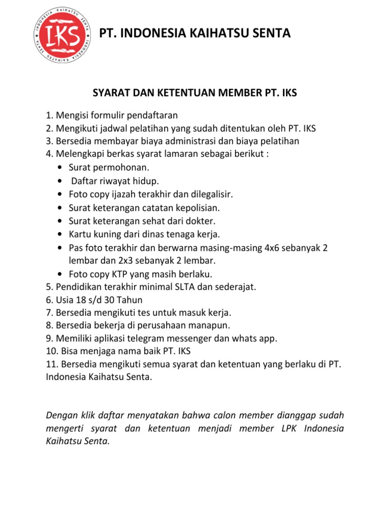 SYARAT DAN KETENTUAN Member IKS | PDF | Karier & Perkembangan