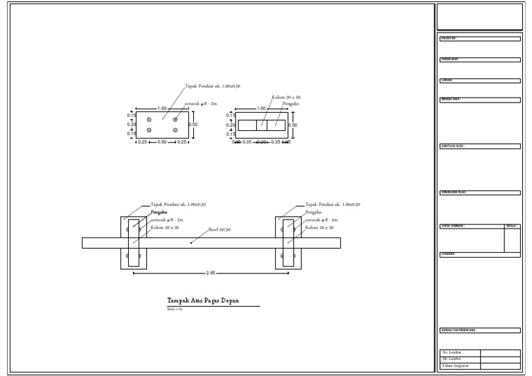 Kolom 20 X 20 Pengaku Cerucuk o 8 - 2m Tapak Pondasi Uk. 1.00x0.50 | PDF