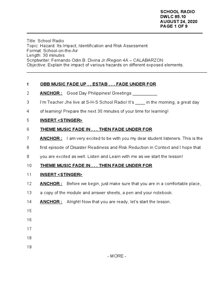 Radio Script For DRRM - Module 10 | PDF | Hazards | Natural Environment