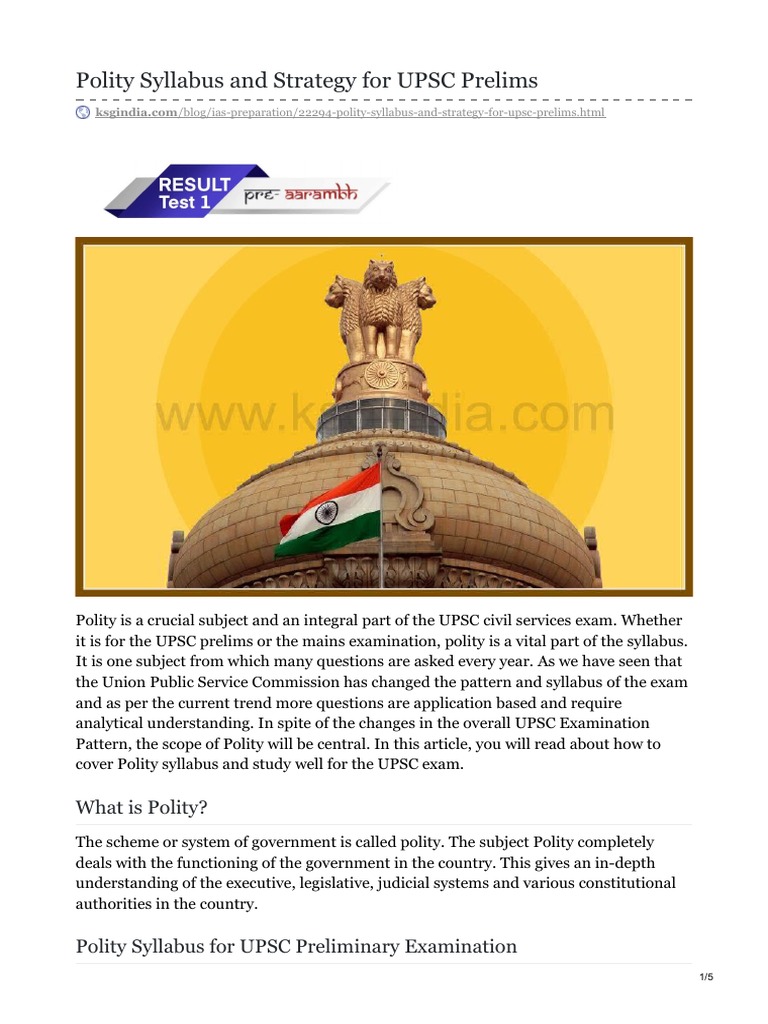 Polity Syllabus and Strategy For UPSC Prelims | PDF | Legislature | Justice